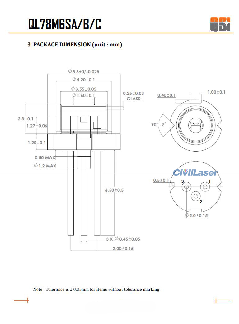 QSI QL78M6SX LD 780nm 90mW Infrarrojo Diodo láser For Sale